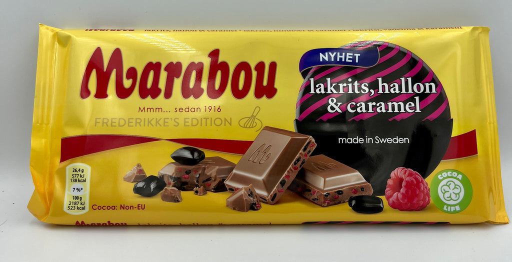 Marabou Milk Chocolate Bar with Salt Licorice, Raspberry and Caramel ...